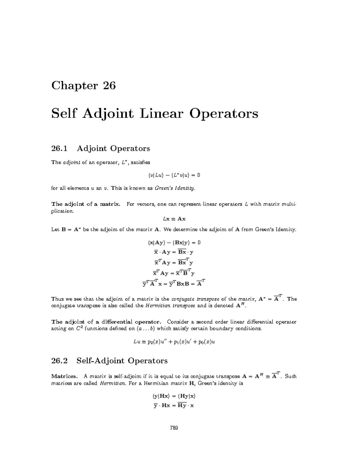 Ref MATH Adv Math Methods Sean Mauch-203 - Chapter 26 Self Adjoint Linear Operators 26 Adjoint ...