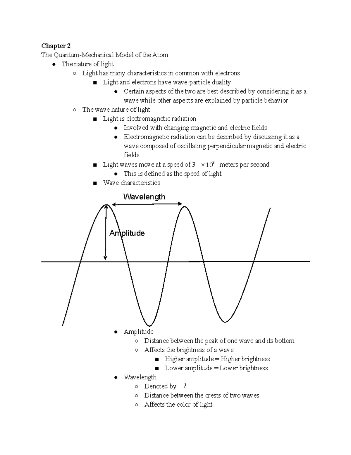 Chem 1601 Chapter 2 Notes - Chapter 2 The Quantum-Mechanical Model of ...