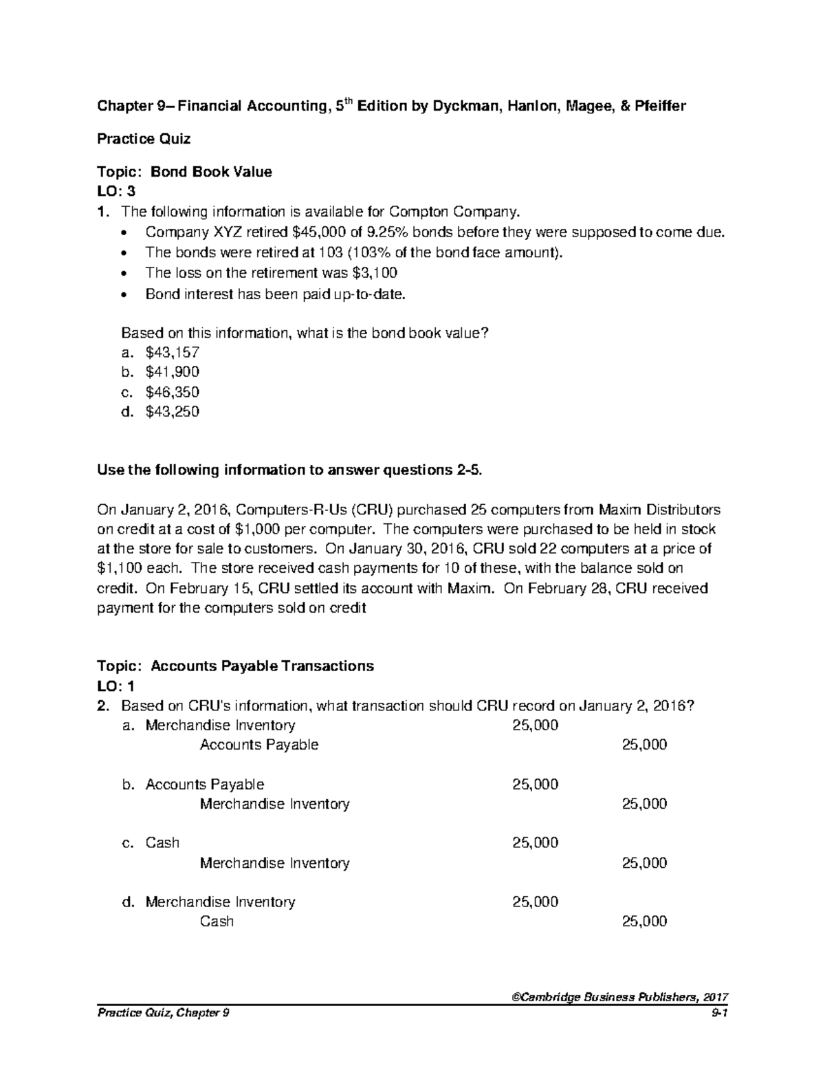 QUIZ FINANCIAL ACCOUNTING - ©Cambridge Business Publishers, 2017 ...