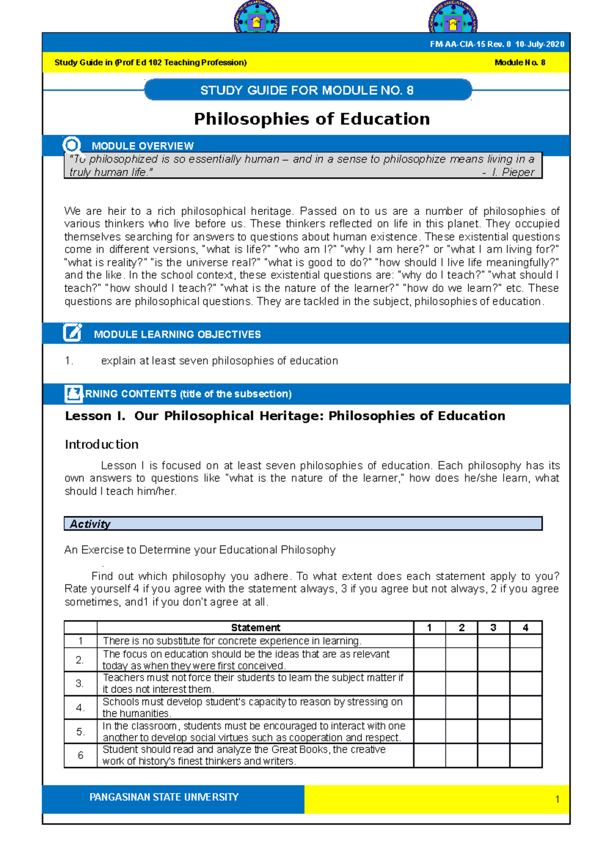 Module 8 Lecture Notes 8 Facilitating Learner Centered Teaching