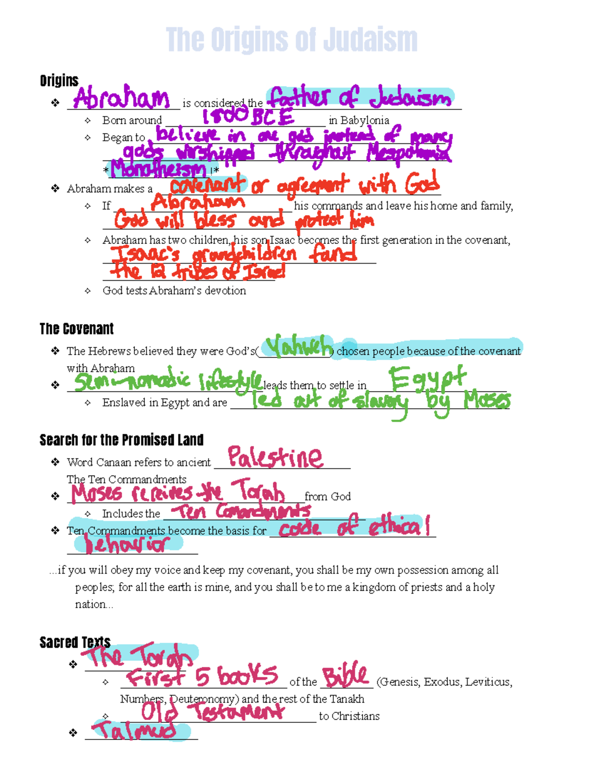 01 - Judaism Guided Notes - The Origins of Judaism Origins ...