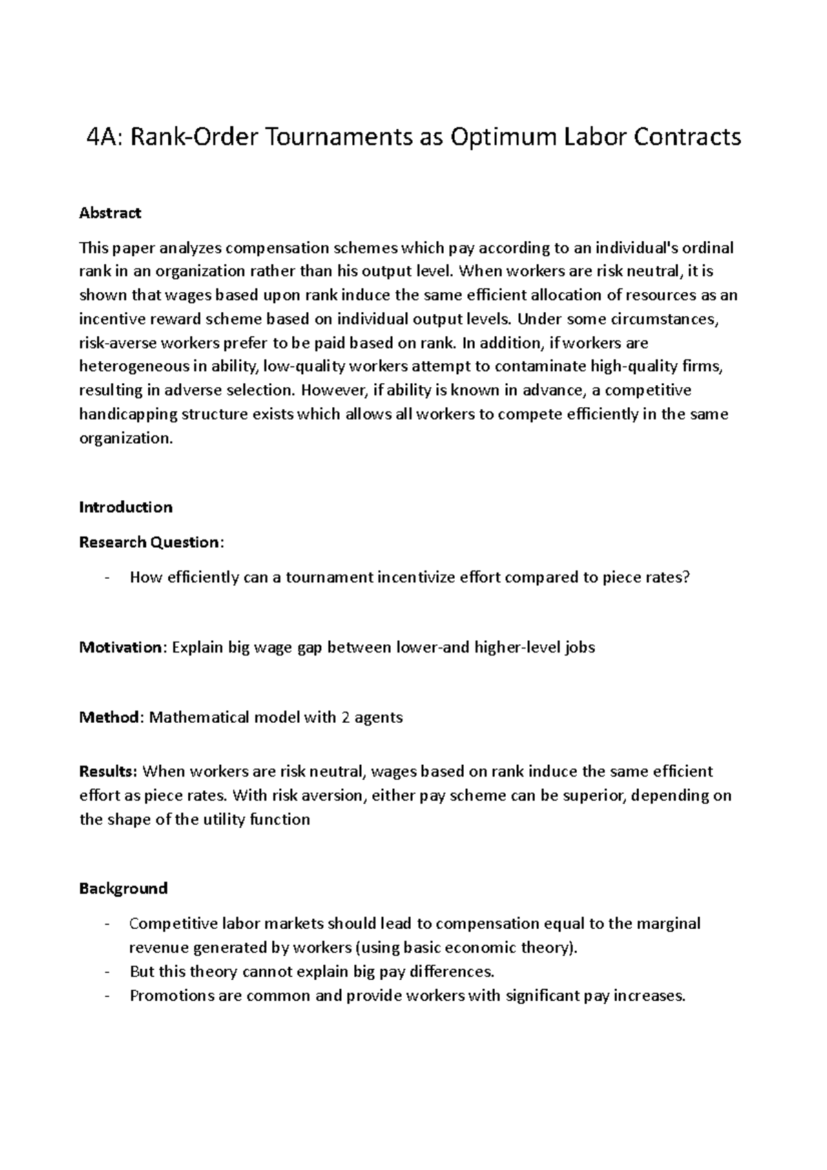 4A - Case til Management Accounting - 4A: Rank-Order Tournaments as ...