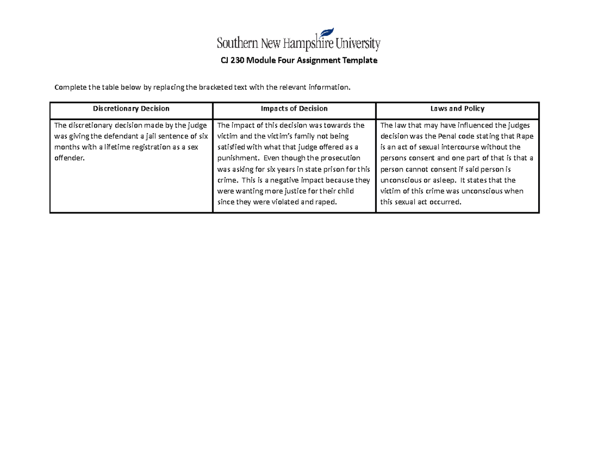 4-2 Assignment Analyzing Discretionary Decisions - CJ 230 Module Four ...