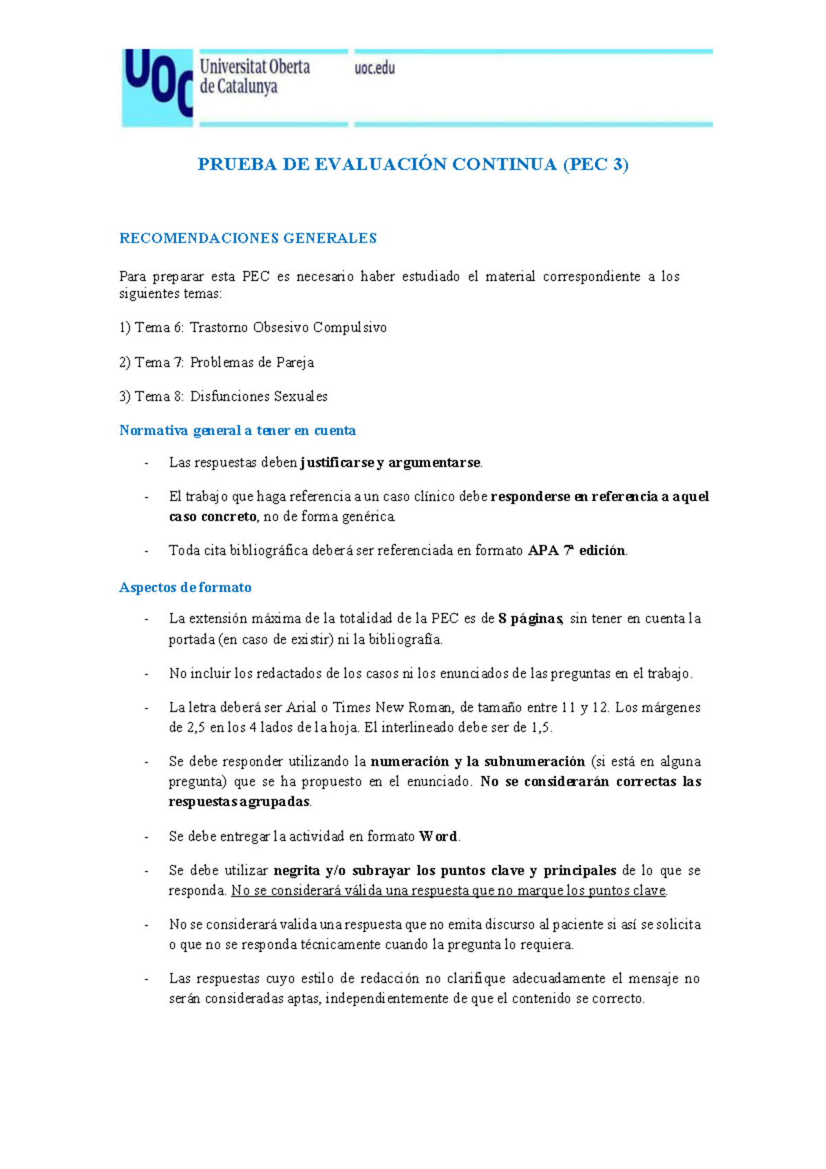 PEC 3 - 2023-1 - enunciado practica - PRUEBA DE EVALUACIÓN CONTINUA (PEC 3) RECOMENDACIONES ...