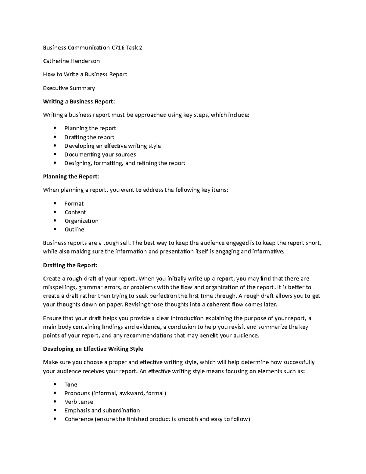 C716 Task 2 - Executive Summary - Business Communicaion C716 Task 2 ...