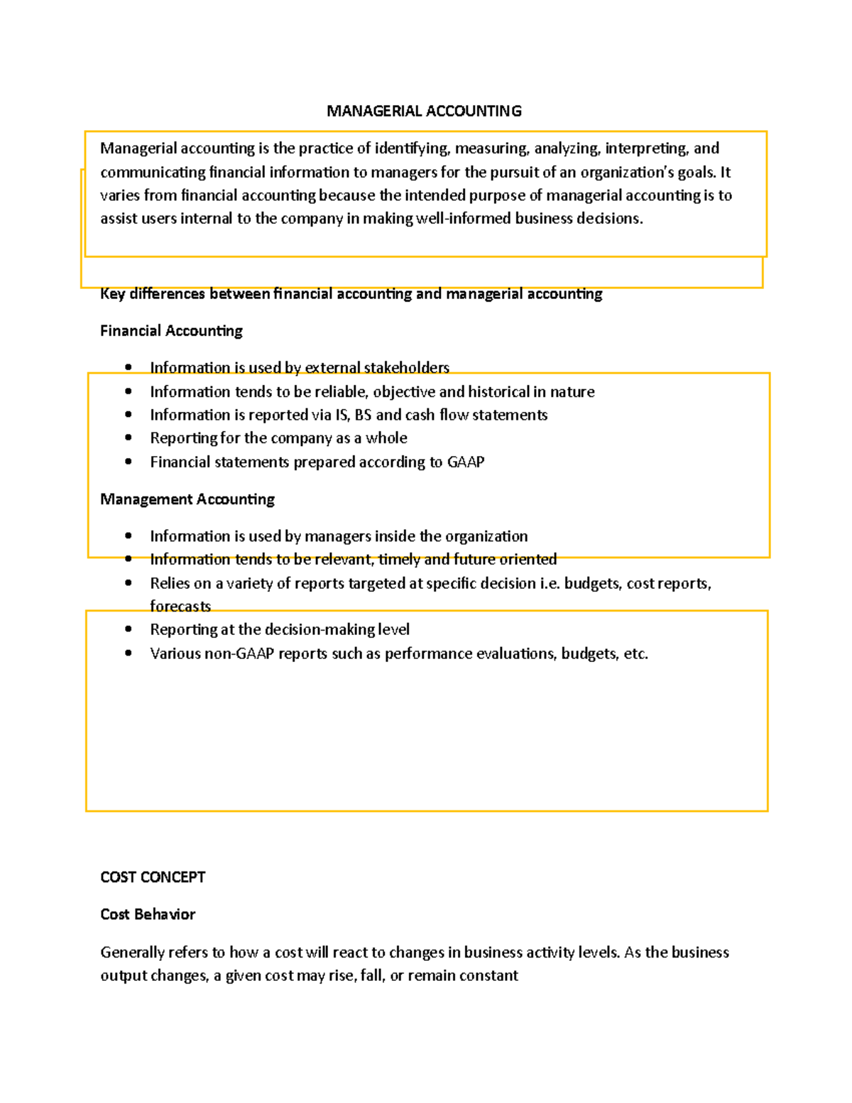 Managerial Accounting - MANAGERIAL ACCOUNTING Managerial accounting is ...