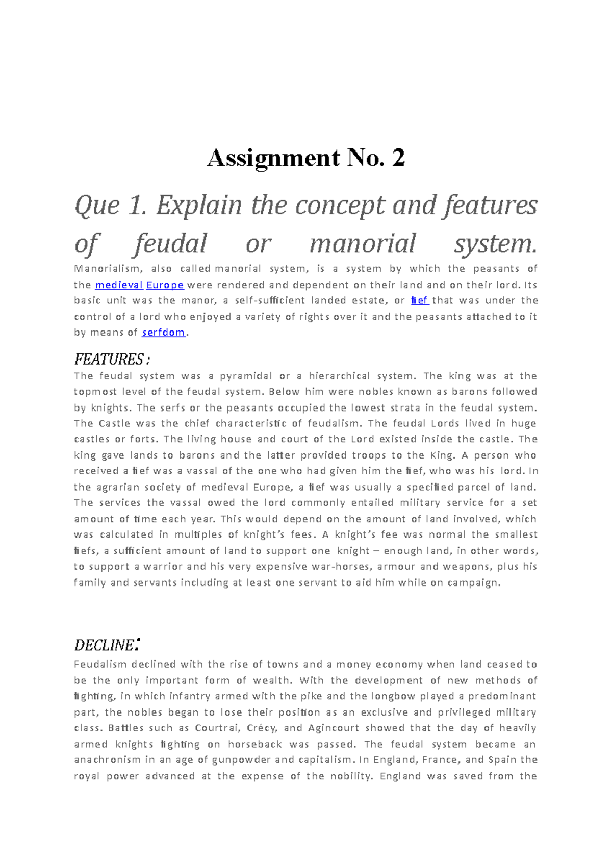 Questions and the related assignment question - Assignment No. 2 Que 1 ...