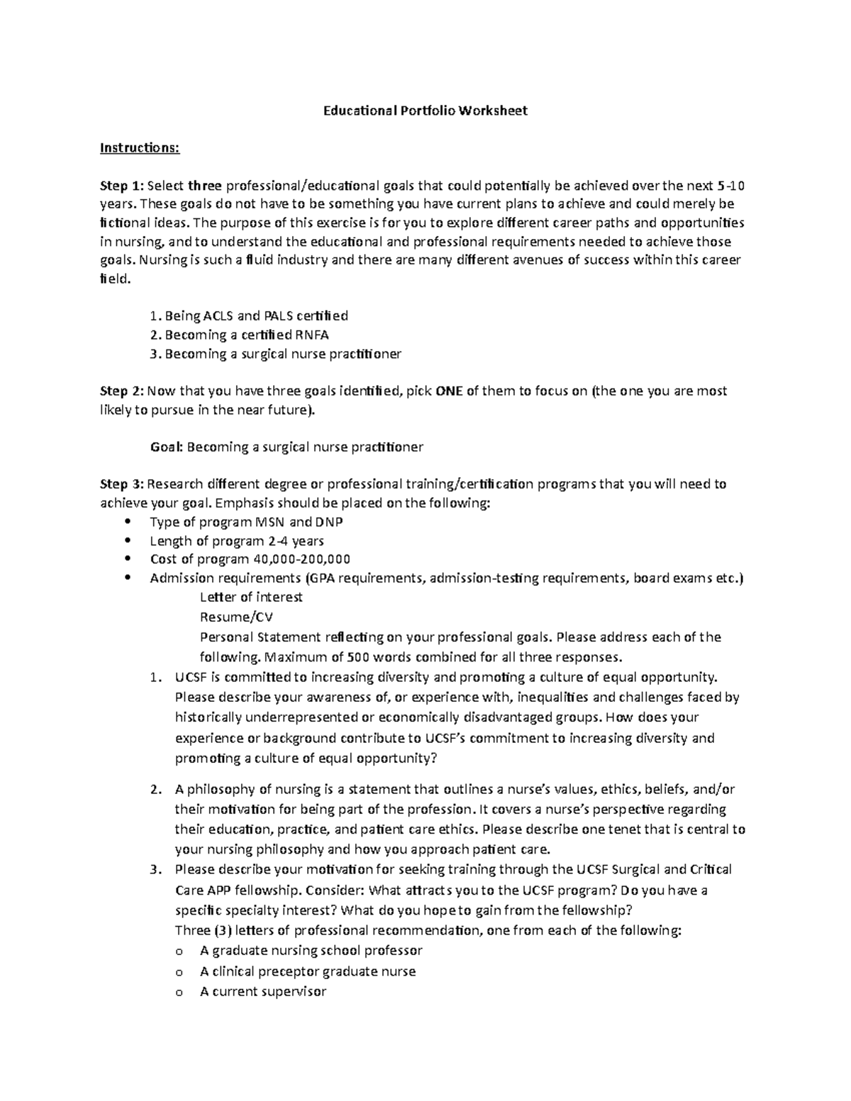 Educational Portfolio Worksheet Instructions - Studocu