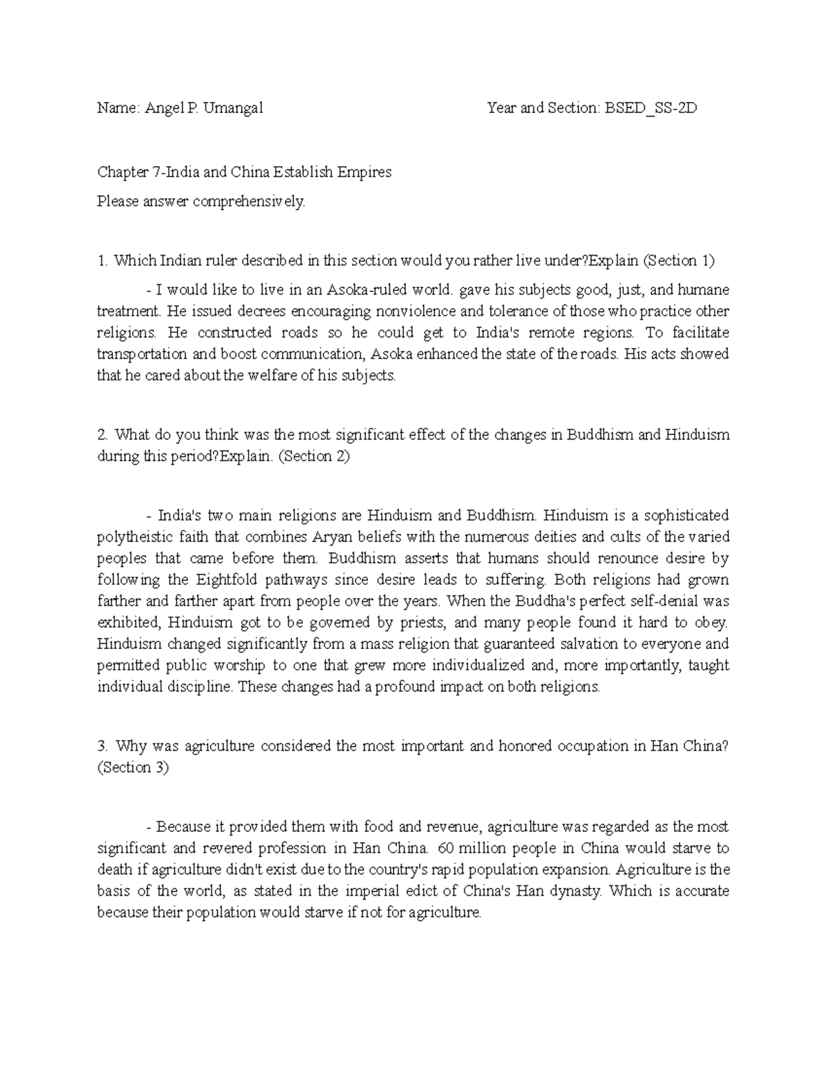 Chapter 7-India and China Establish Empires - Name: Angel P. Umangal ...