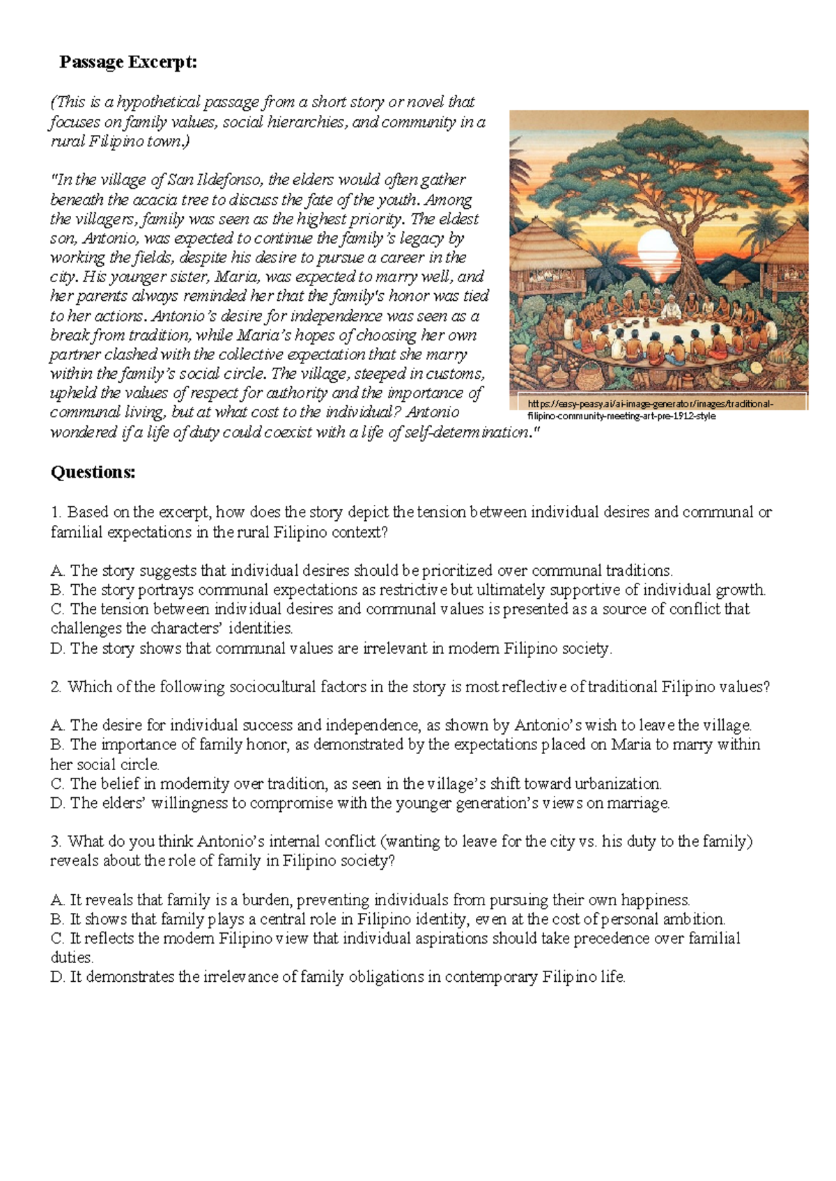 passage for eng7 - Passage Excerpt: (This is a hypothetical passage ...