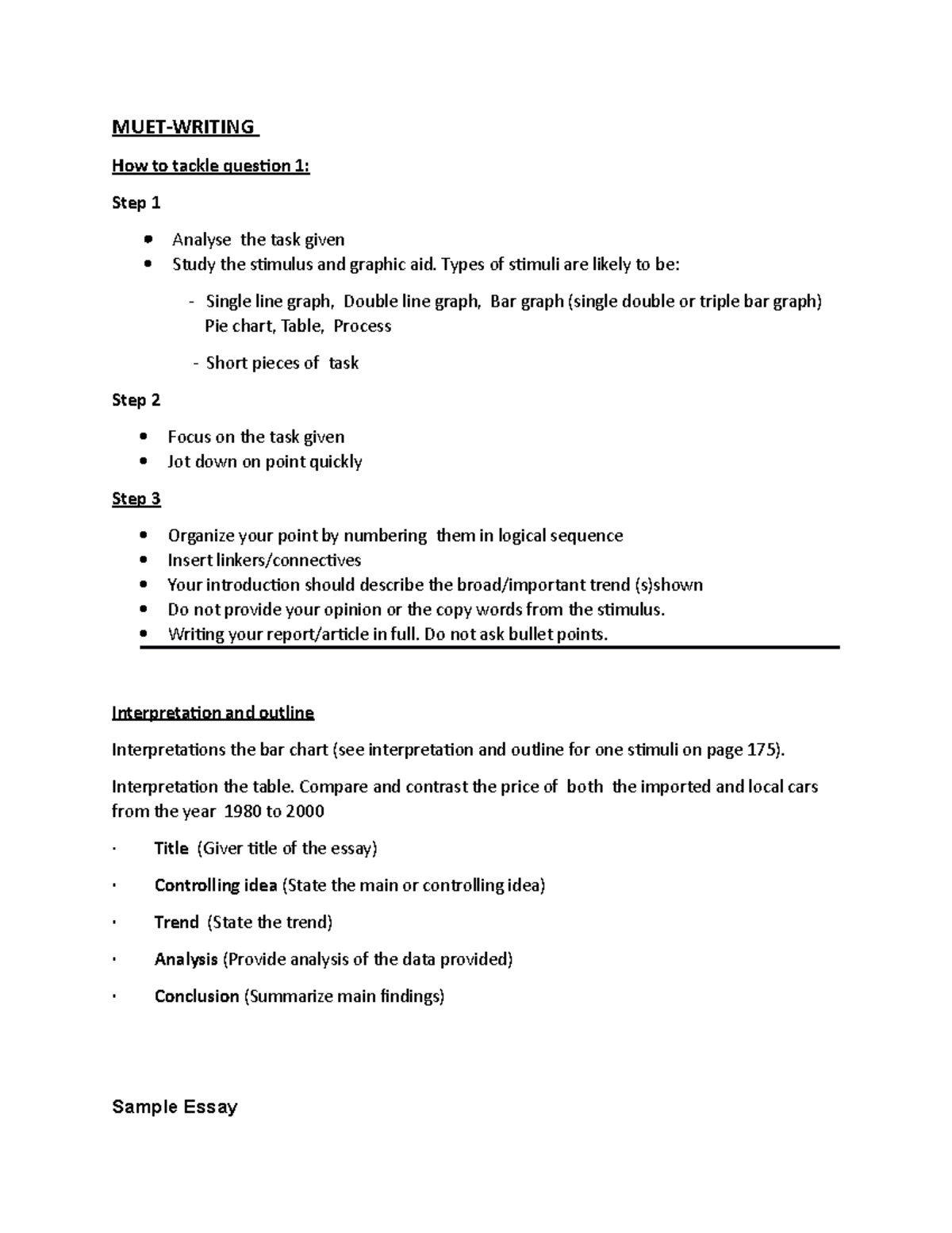 MUET Writting - Lecture notes 5 - MUET-WRITING How to tackle question 1 ...