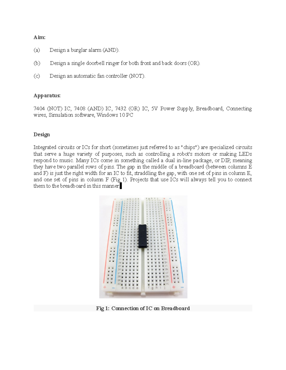 Experiment 2 - Hello - Aim: (a) Design a burglar alarm (AND). (b) Design a single doorbell ...