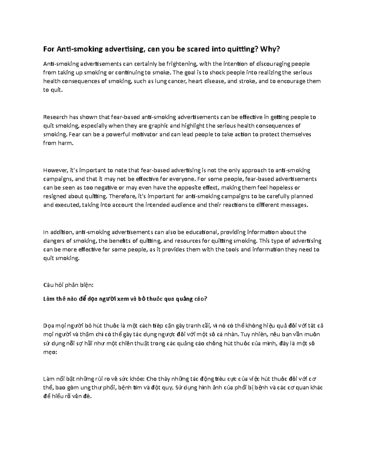 MKT201 edu - Homework - For Anti-smoking advertising, can you be scared ...