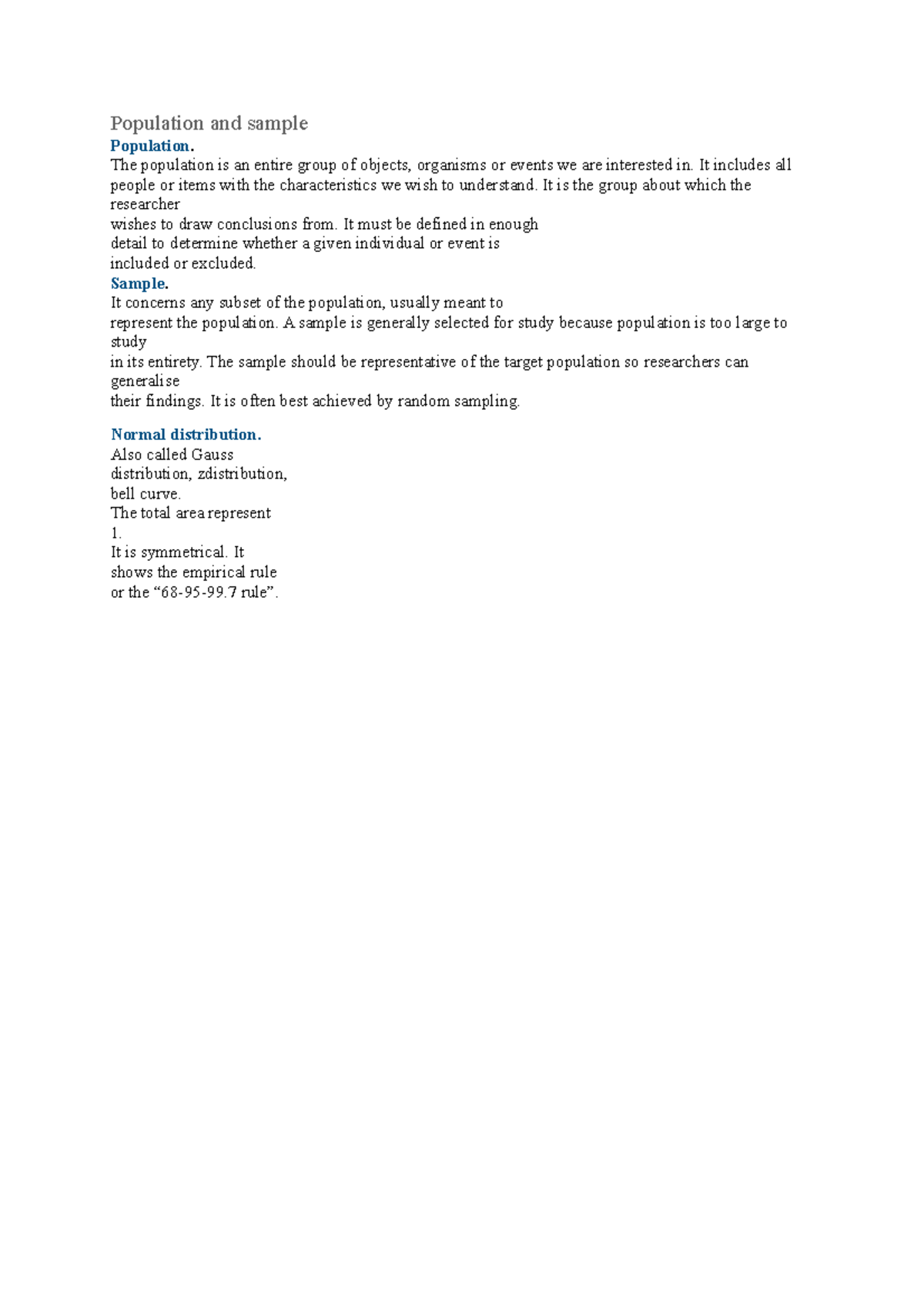 Population and sample - Lecture notes Class Notes - Population and ...