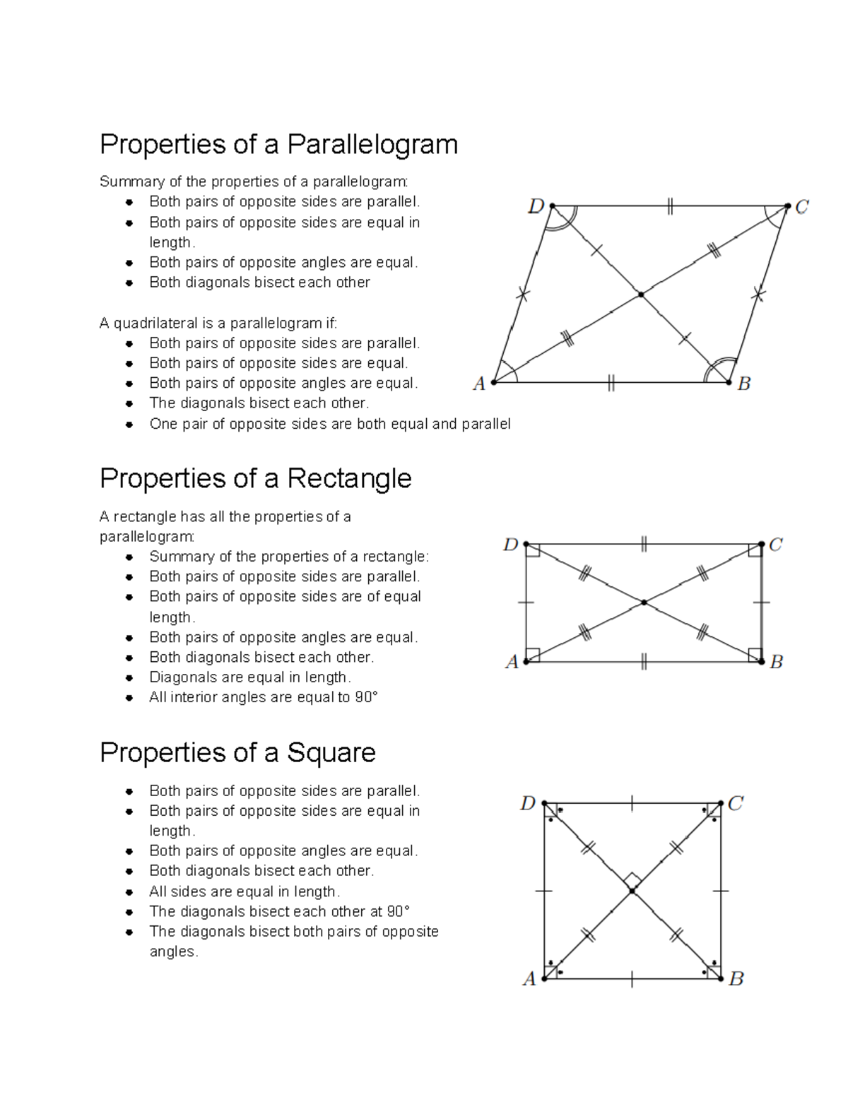 Grade 10 Euclidean Geom - Properties of a Parallelogram Summary of the properties of a - Studocu