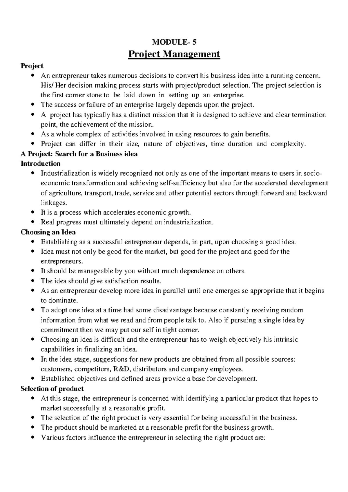 M5 management notes - MODULE- 5 Project Management Project An ...