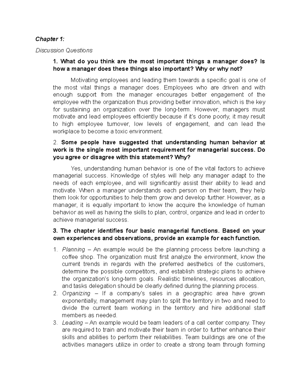 Book Activities - Discussion questions answers - Chapter 1: Discussion ...