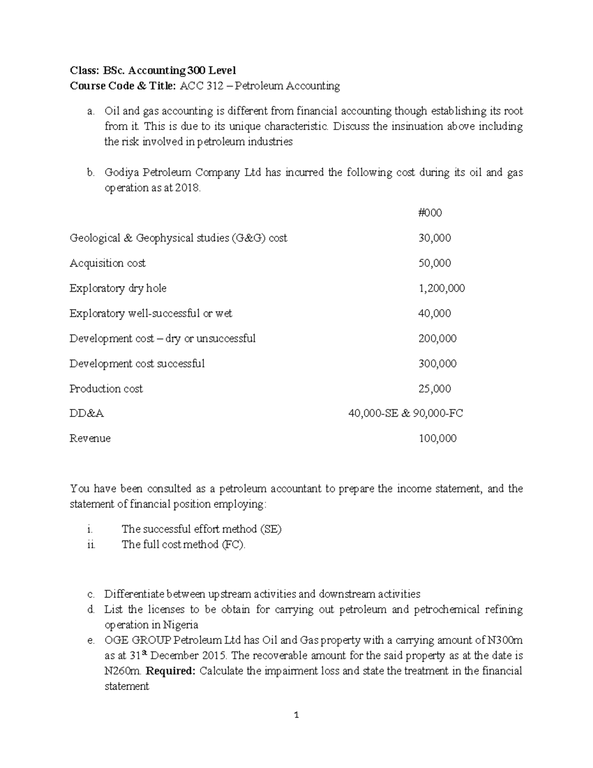 Petroleum accounting - Class: BSc. Accounting 300 Level Course Code ...