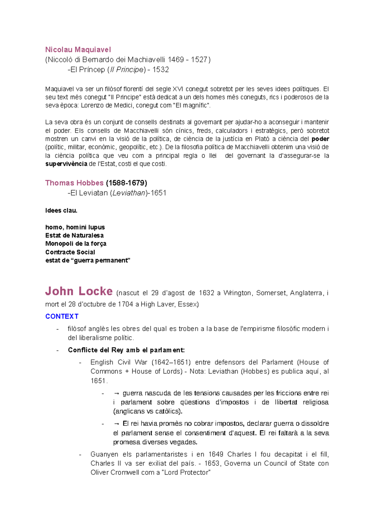 Apunts Locke - Nicolau Maquiavel (Niccolò di Bernardo dei Machiavelli 1469 - 1527) -El Príncep ...