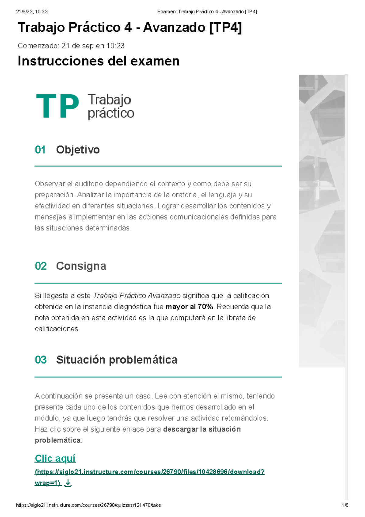 Examen Trabajo Práctico 4 - Avanzado [TP4]100% - Trabajo Práctico 4 - Avanzado [TP4] Comenzado ...