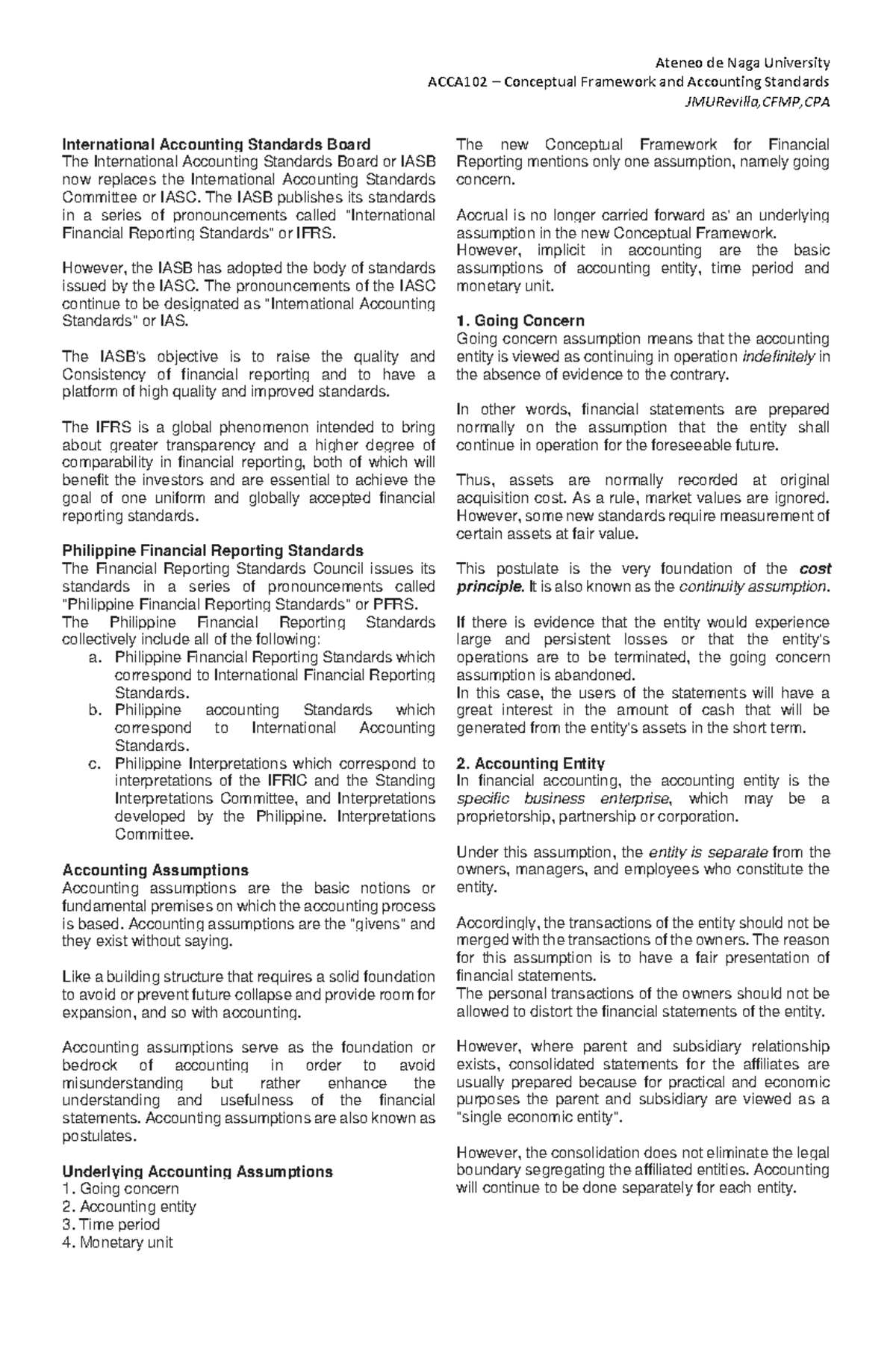 1.0 Underlying Assumptions - Handout No. 2 - Ateneo de Naga University ...