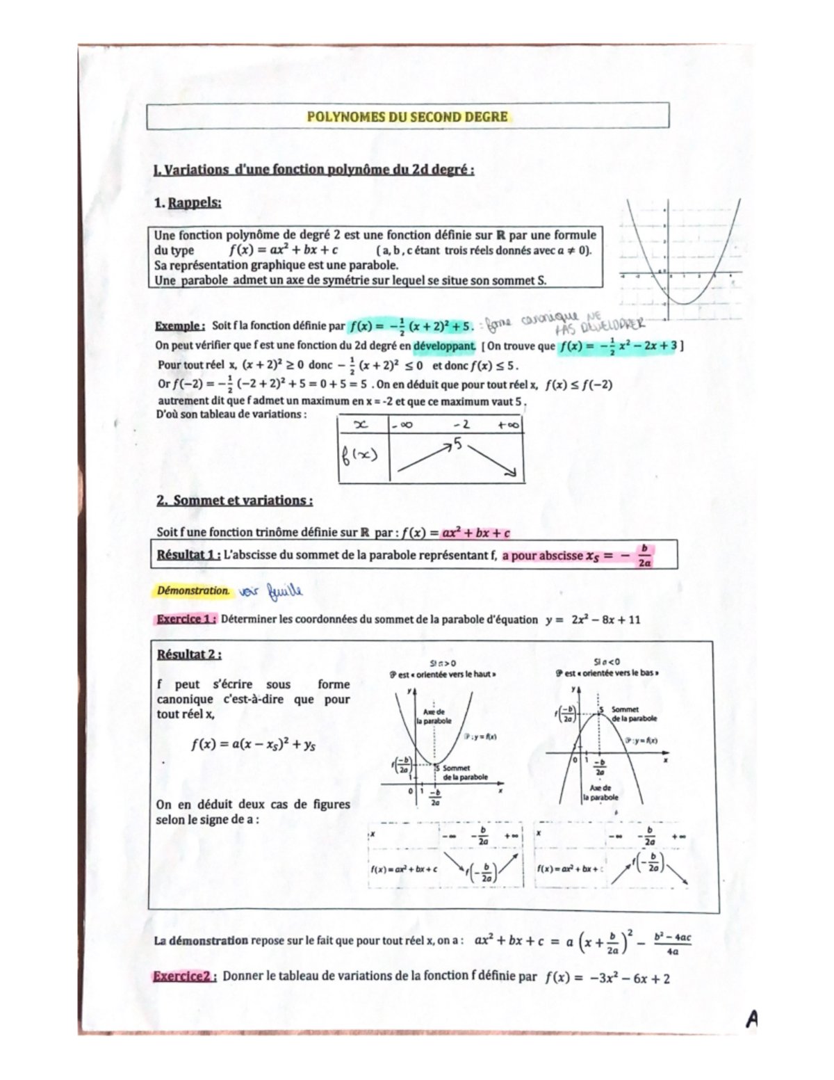 Chapitre 1 - Polynômes du second degré - Mathématiques - Studocu