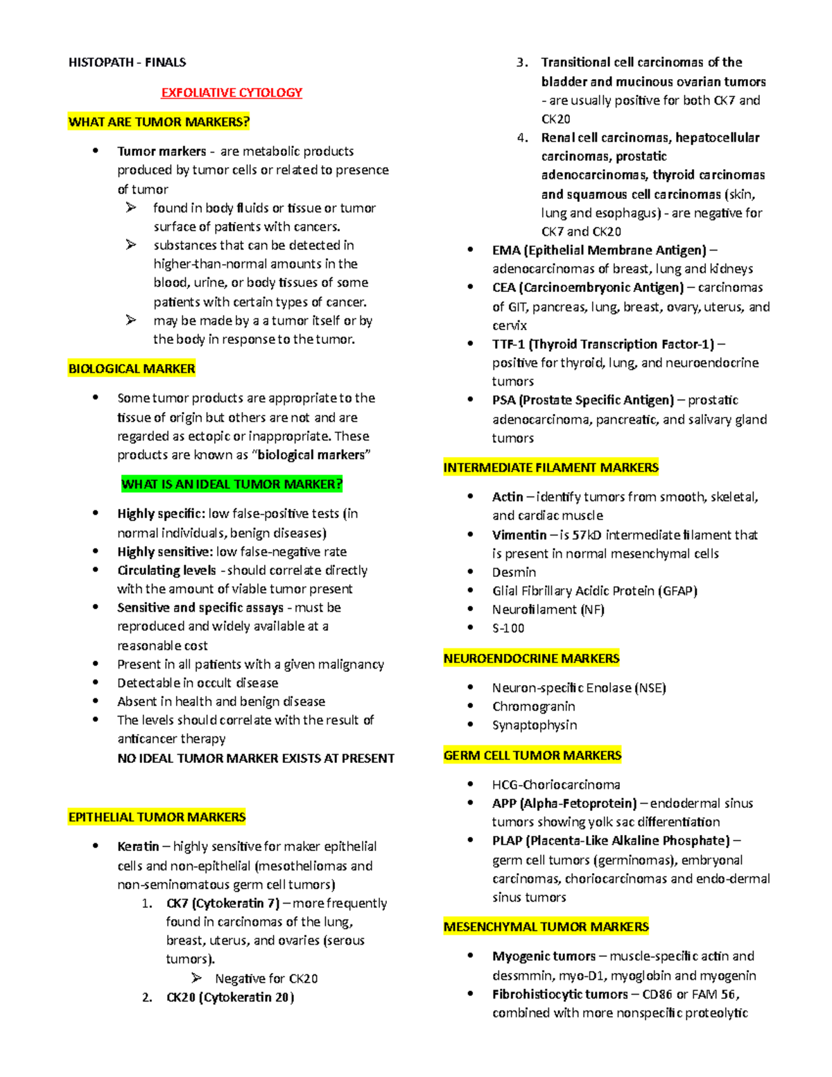 Histopathology - Exfoliative cytology (outline) - HISTOPATH - FINALS ...