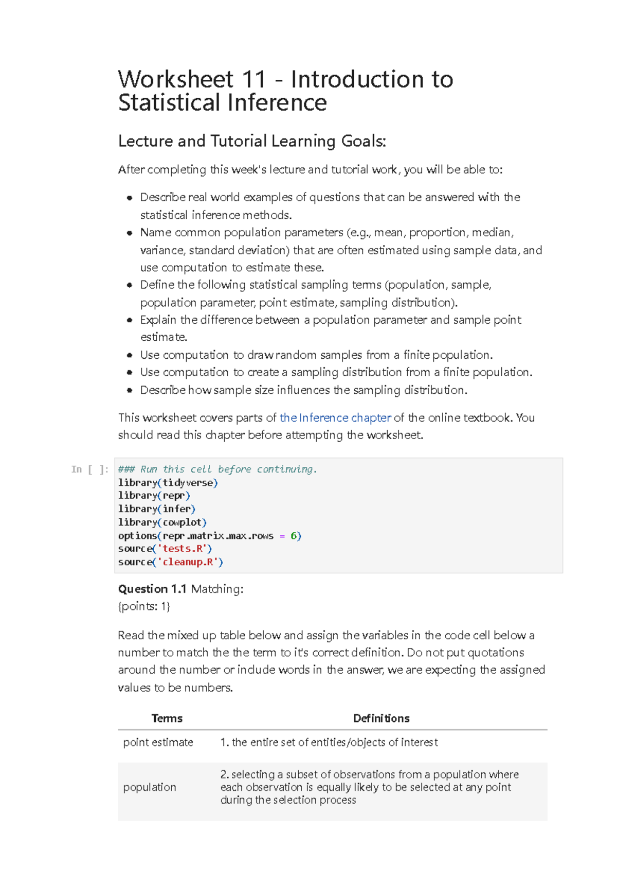 Worksheet inference 1 - Enjoy! - Worksheet 11 - Introduction to ...
