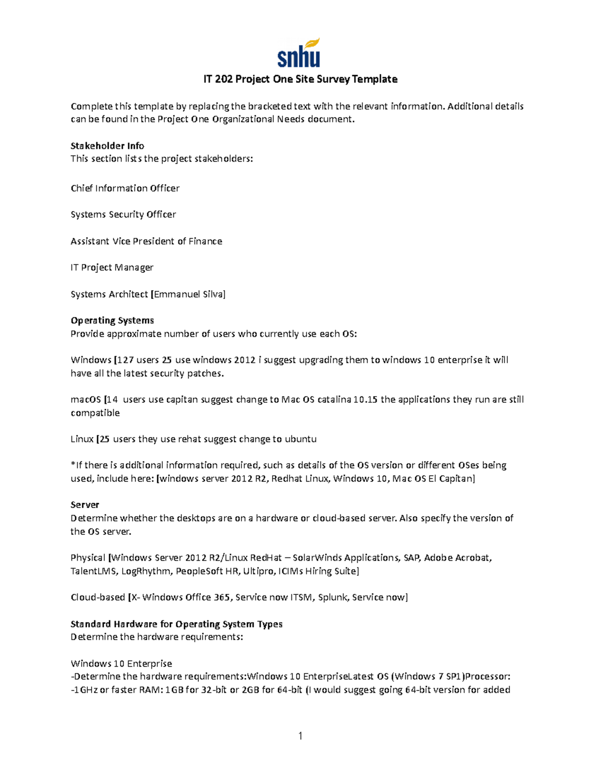 IT 202 Project One Site Survey Template - IT 202 Project One Site ...