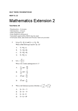NSW Mathematics Extension 1 Year 11 Question and Answer Booklet 2022 ...