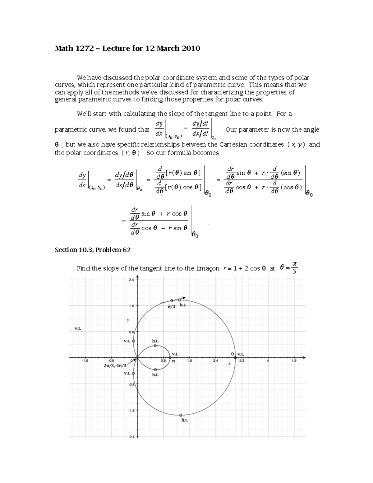 Lecture 12mar2010 - Stewart, Calculus: Early Transcendentals, 6th Edition. - Math 1272 - Lecture ...