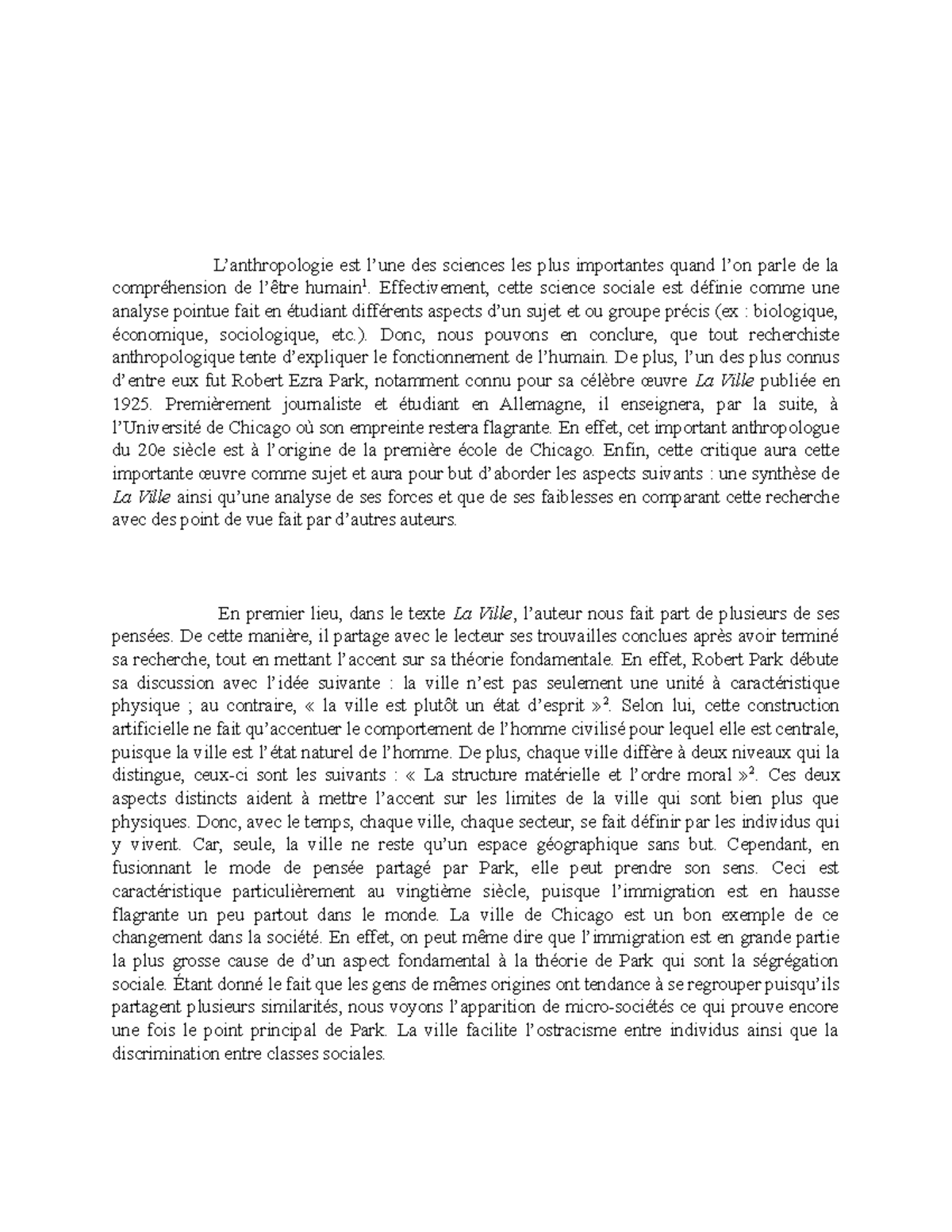 Commentaire Critique Travail de Session Final - L’anthropologie est l ...