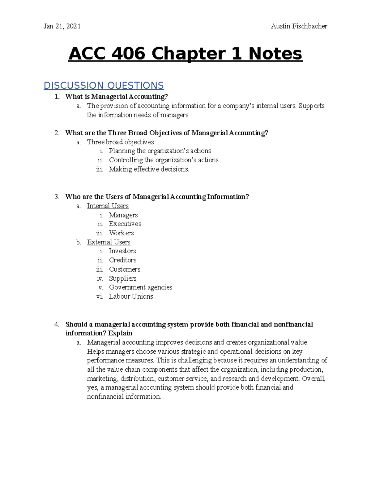 Acc 406 Chapter 1 Notes Acc 406 Chapter 1 Notes Discussion Questions