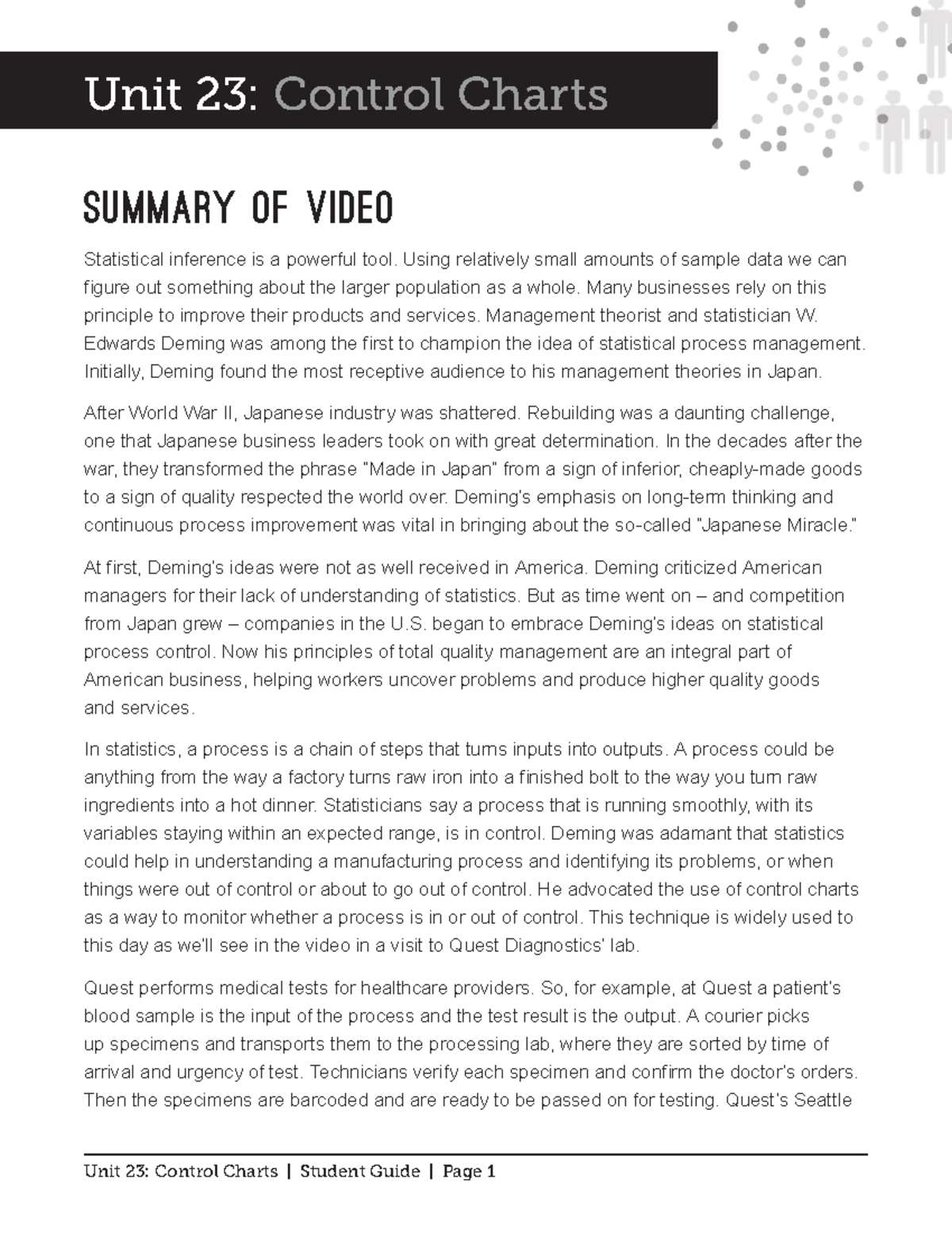 Introductio to control charts - Unit 23: Control Charts Summary of ...