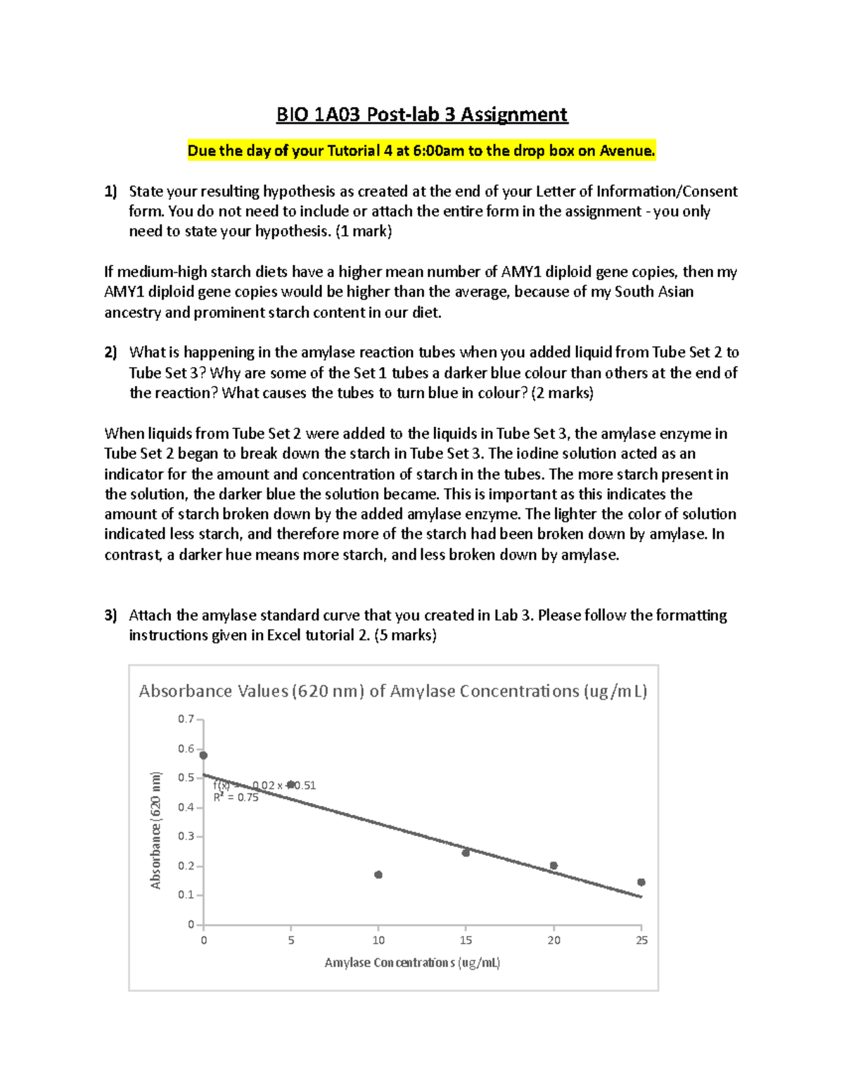 Post-lab 3 Assignment F2023 - BIO 1A03 Post-lab 3 Assignment Due the day of your Tutorial 4 at ...