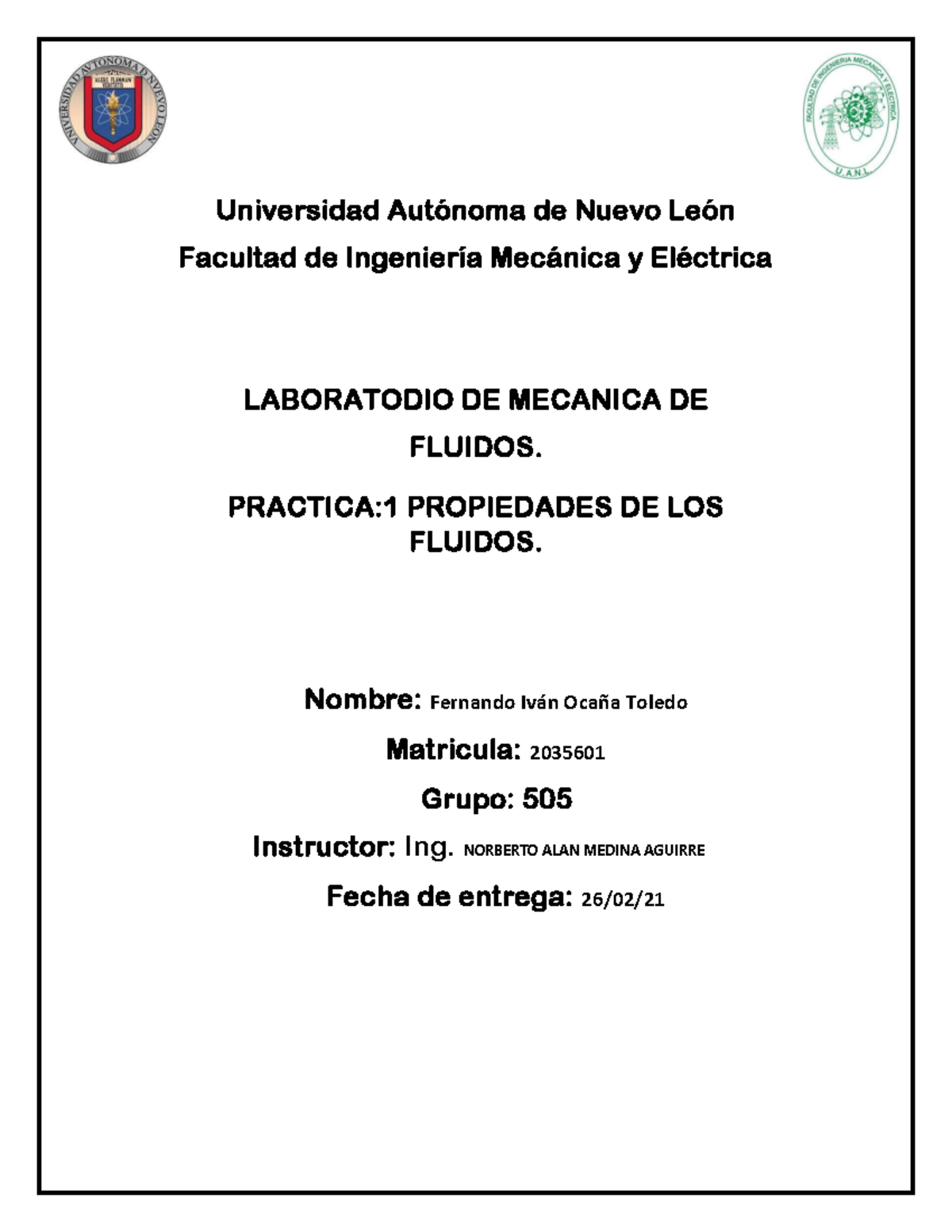 Practica 1 Mecanica de Fluidos^ - Universidad AutÛnoma de Nuevo LeÛn Facultad de IngenierÌa Mec ...