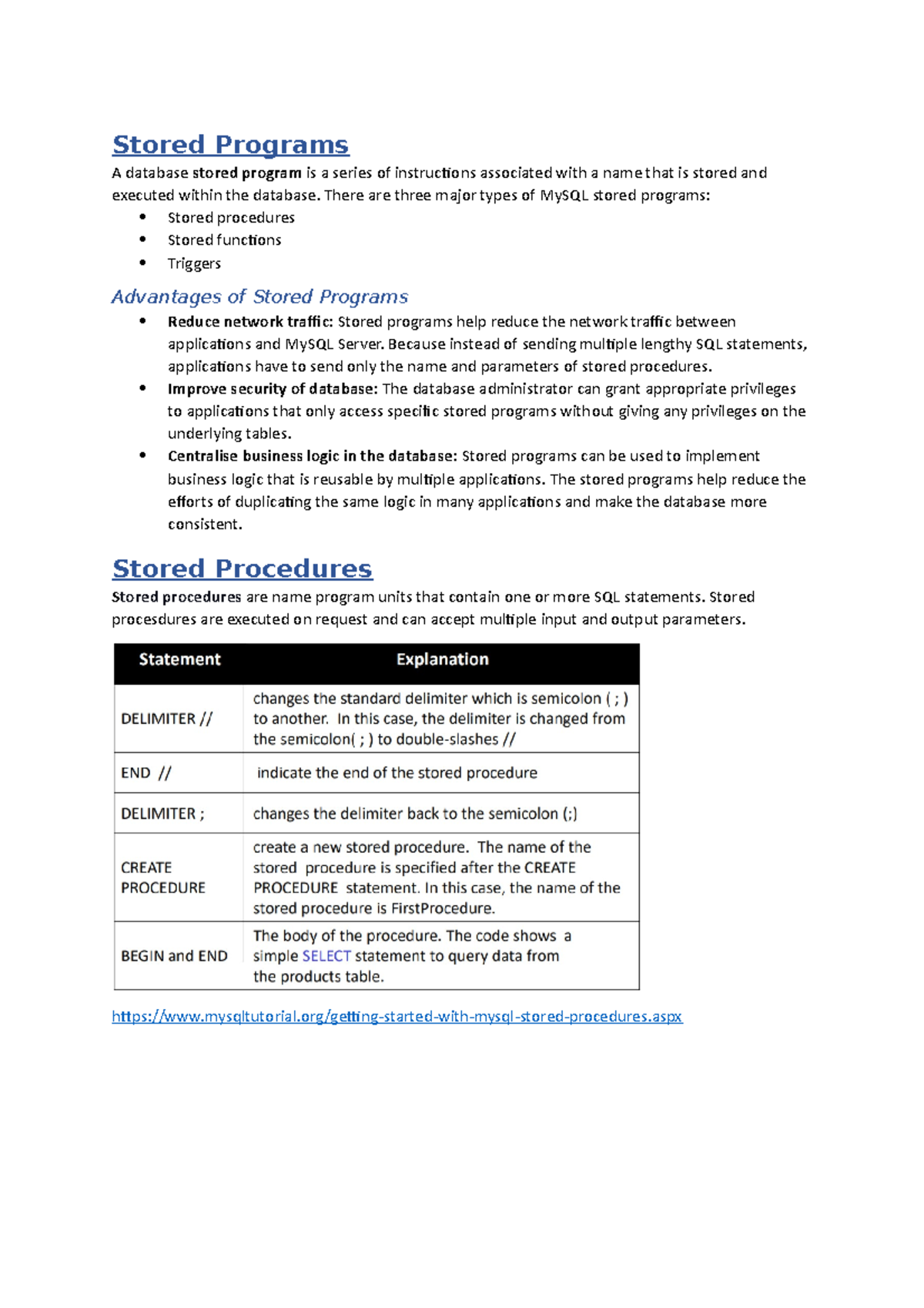 L8 Procedural Programming 1 Stored Programs A Database Stored 7884