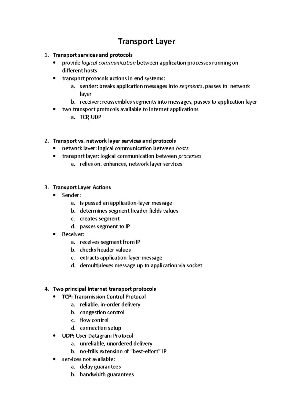 Transport Layer - Transport Layer Transport services and protocols provide logical communication ...