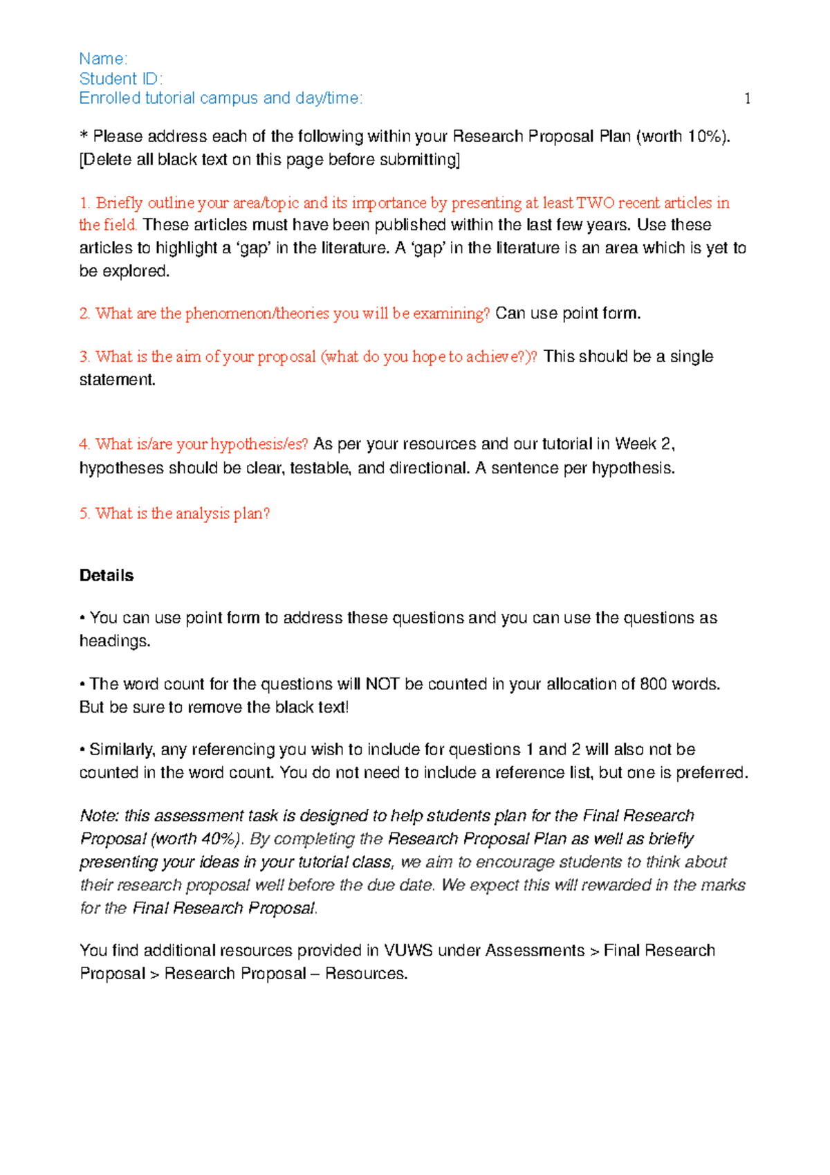 Research Proposal Plan Template 2021 - 101683 - UWS - Studocu