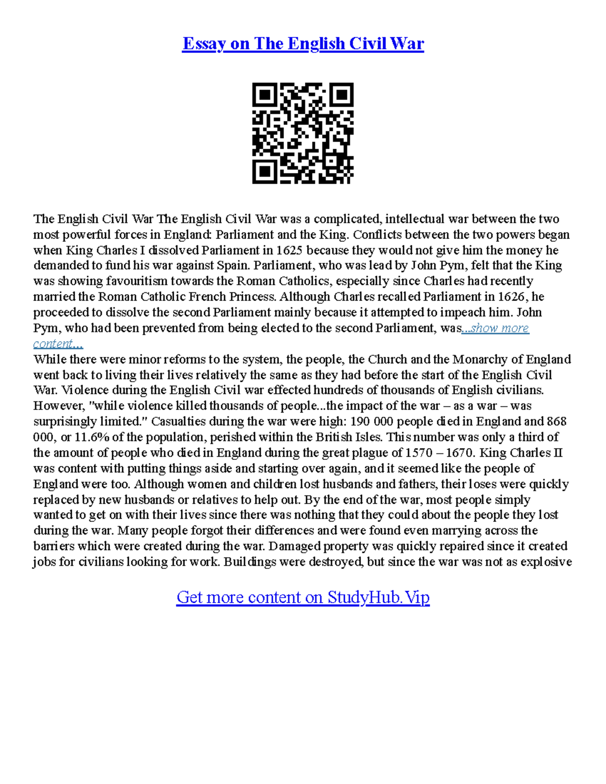 Civil War Essay Topics - Essay on The English Civil War The English ...