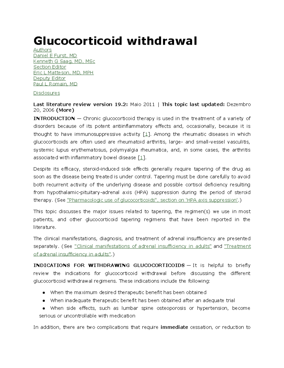 Glucocorticoid withdrawal - Glucocorticoid withdrawal Authors Daniel E ...