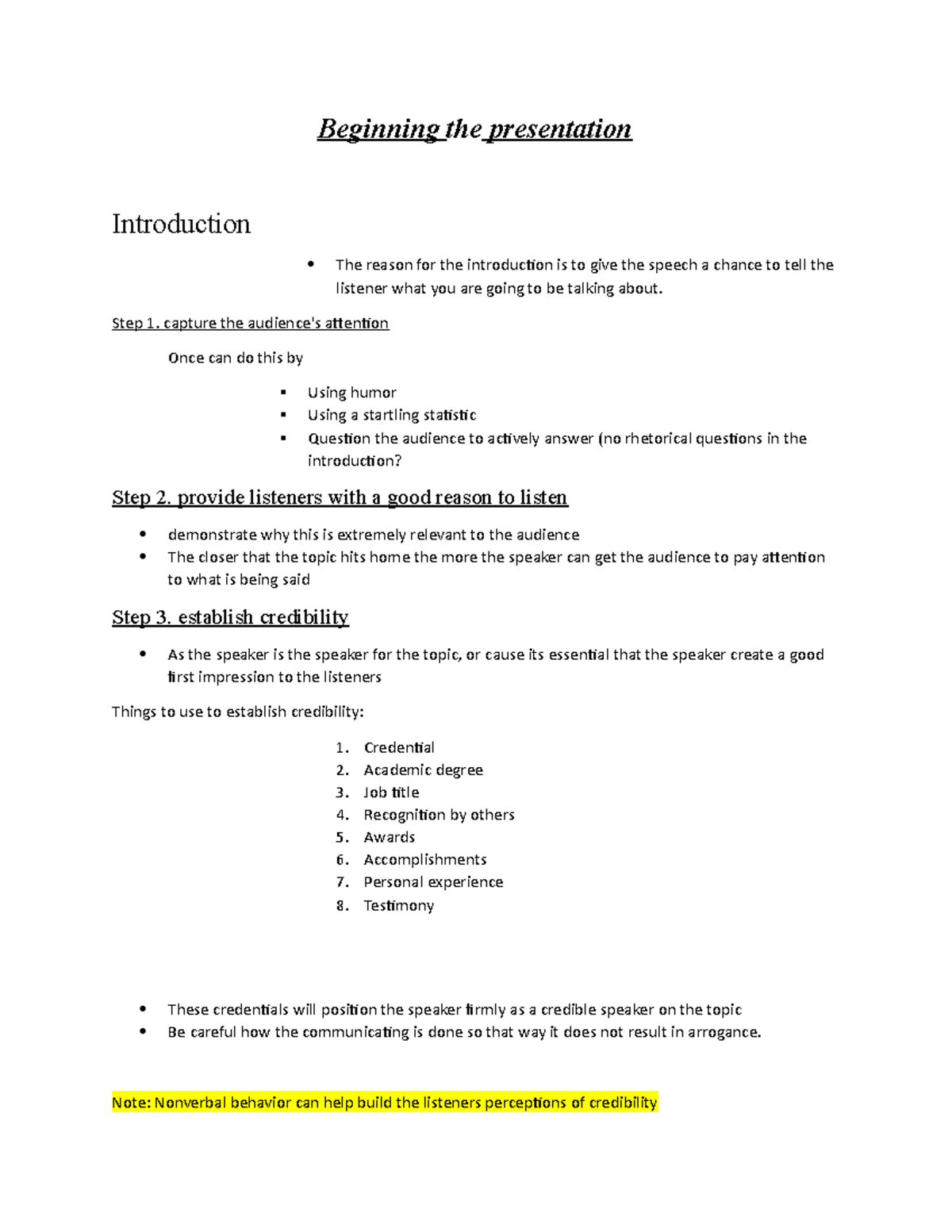 Beginning the presentation - Beginning the presentation Introduction ...