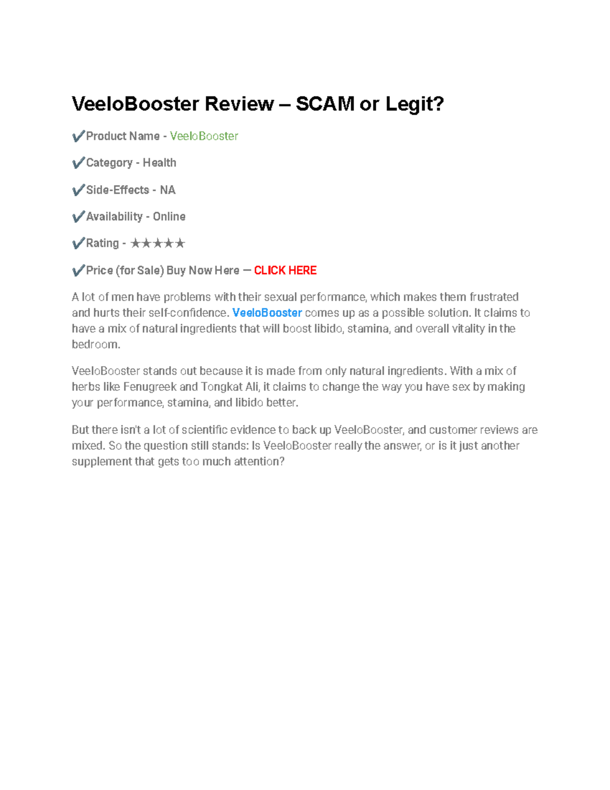 Veelo Booster Review – SCAM or Legit - VeeloBooster Review – SCAM or Legit? Product Name - - Studocu