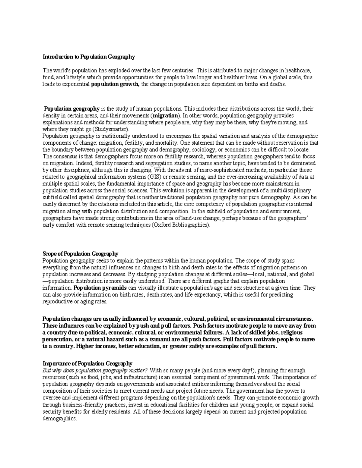 Introduction to Population Geography - This is attributed to major ...