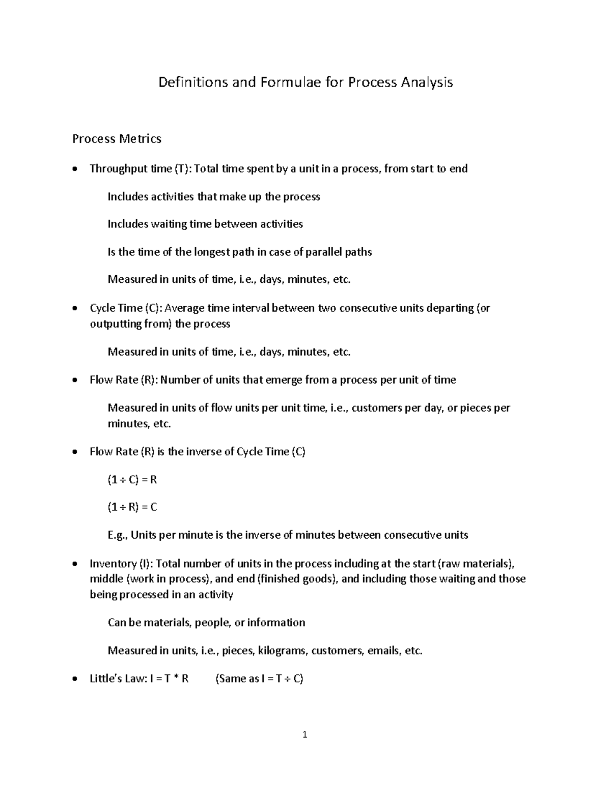 Process Metrics - Definitions and Formula - 1 Definitions and Formulae ...