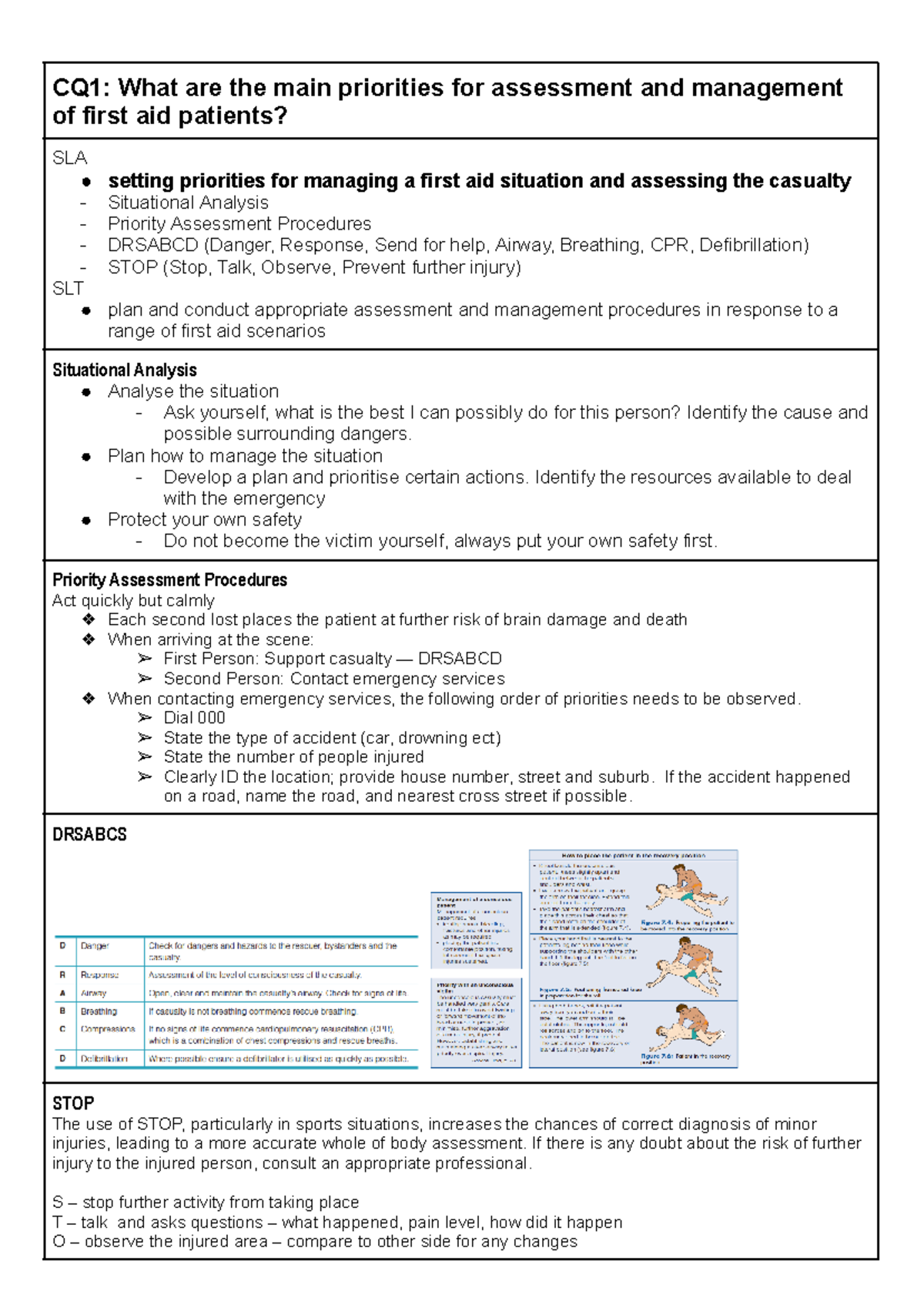 First aid notes - CQ1: What are the main priorities for assessment and ...