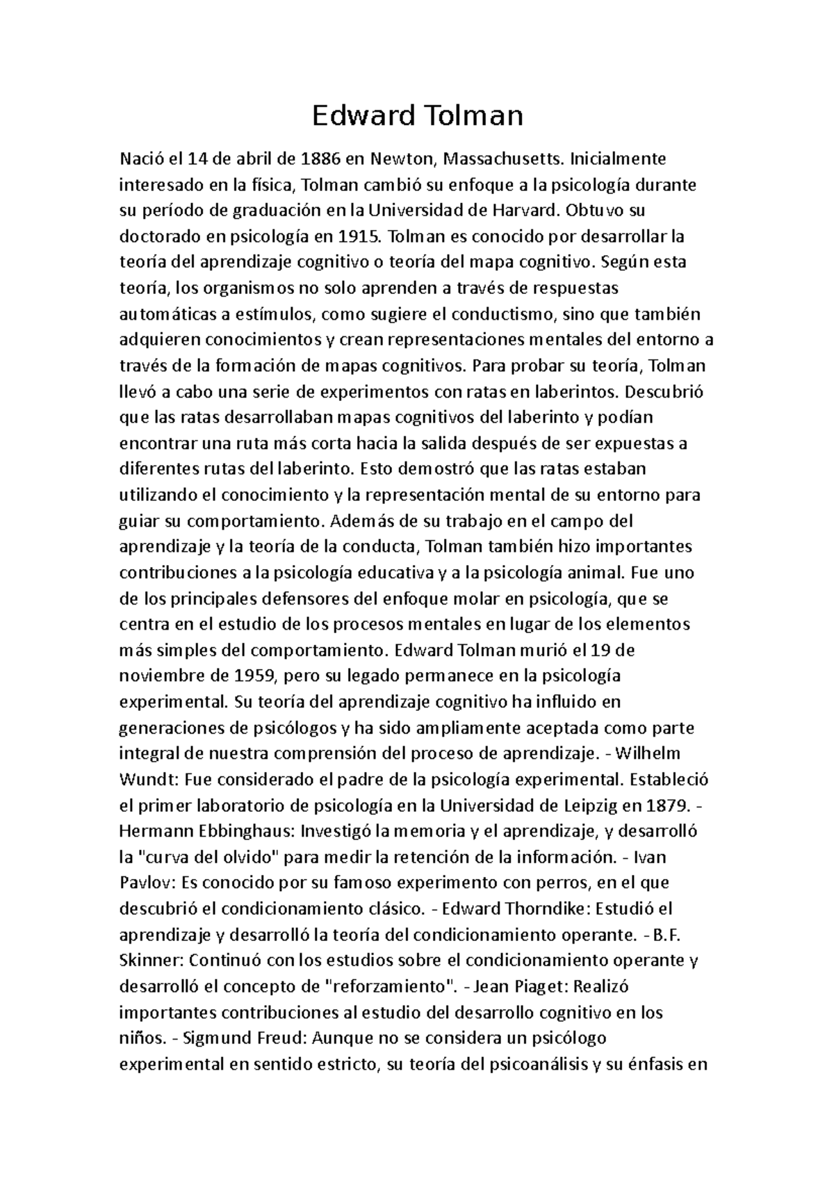 Edward Tolman - Edward Tolman Nació el 14 de abril de 1886 en Newton ...