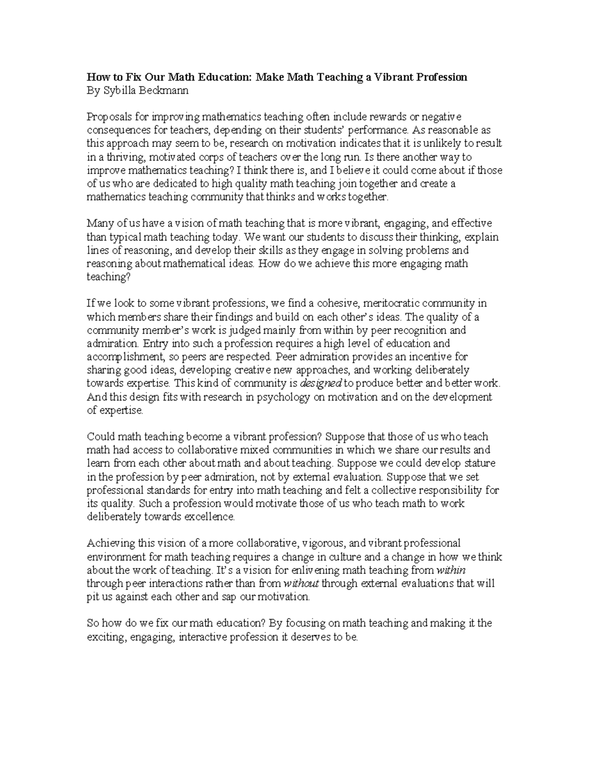 83091860 Commentary Fix Math Ed 2012 01 26 - How to Fix Our Math ...
