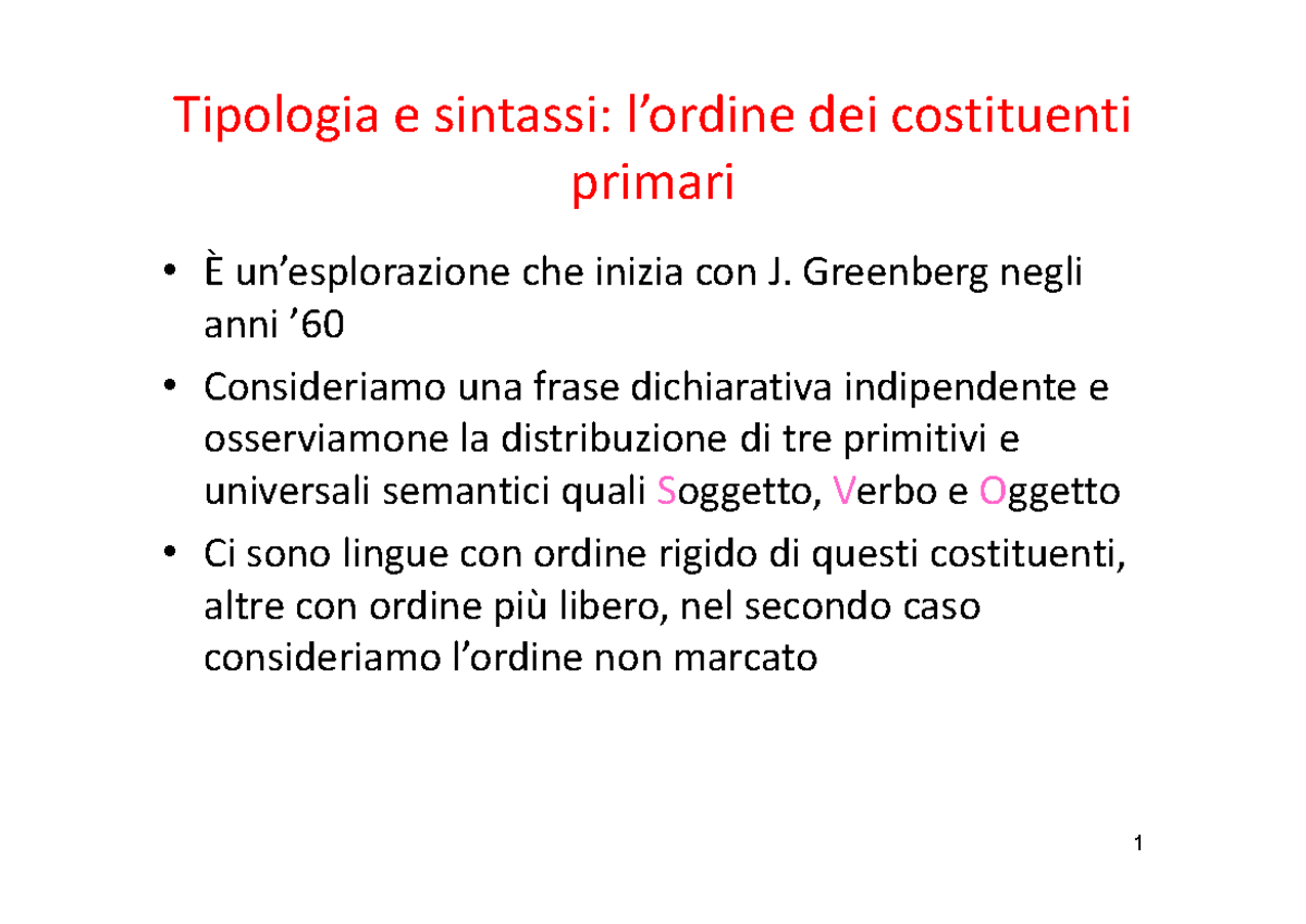 Ordine delle parole - riassunto fatto bene - Tipologia e sintassi: l ...