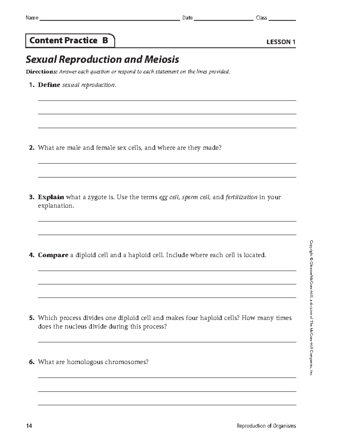 Content+Practice+B+Worksheet+ - 14 Reproduction of Organisms Copyright ...